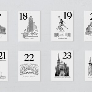 Chicago Landmark Table Number Cards | Chicago Icon Illustration ...