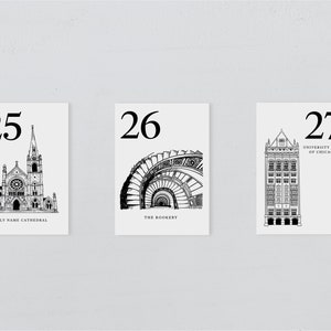 Chicago Landmark Table Number Cards | Chicago Icon Illustration ...