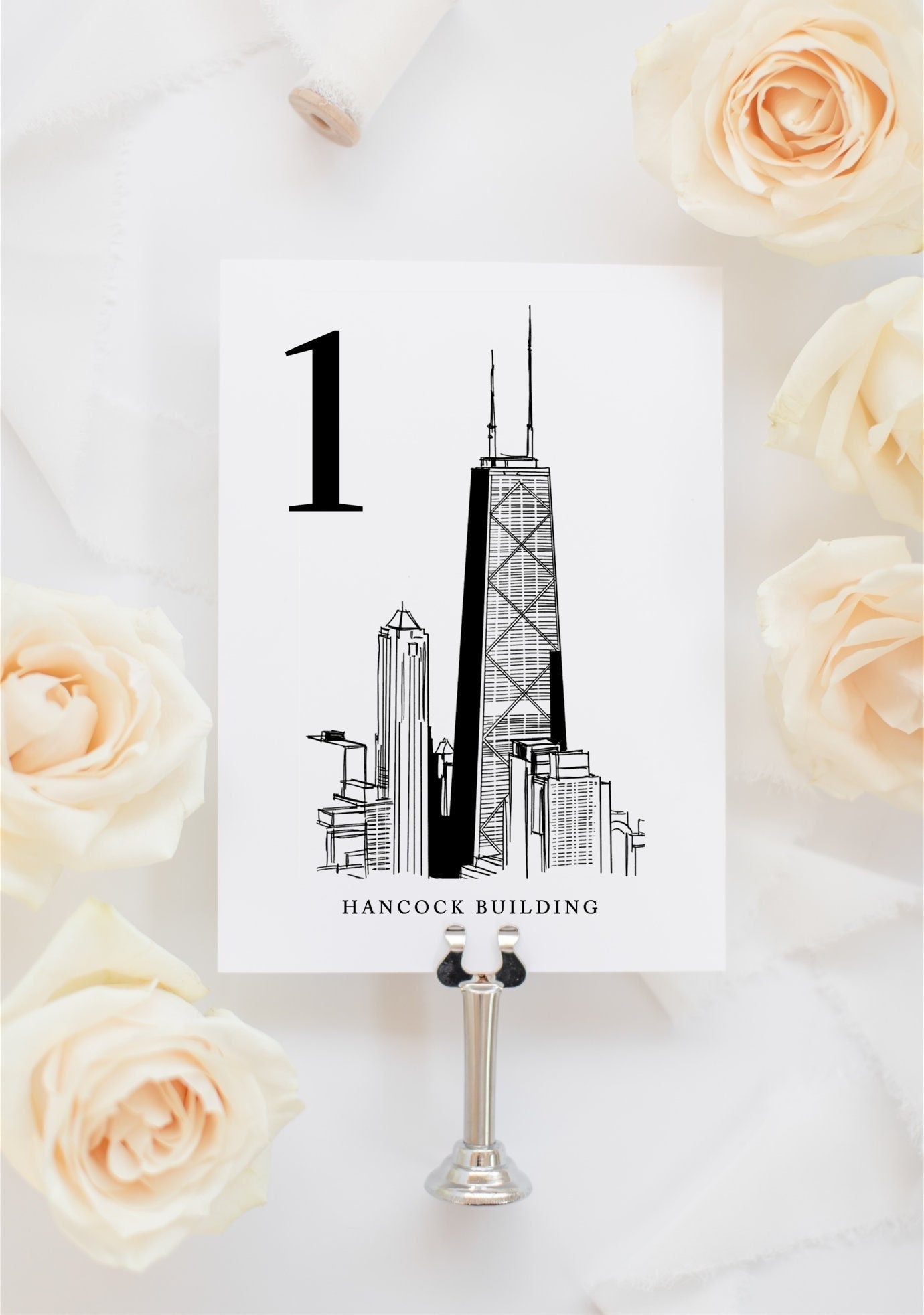 Chicago Landmark Table Number Cards | Chicago Icon Illustration ...