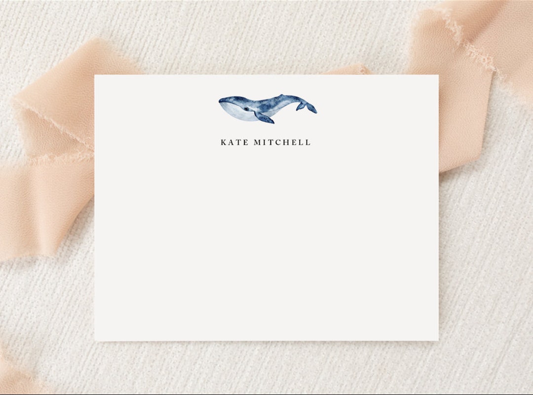 Personalized Custom Whale Stationery | Stationary | Monogram | Flat ...