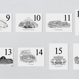 Chicago Landmark Table Number Cards Chicago Icon Illustration Drawings ...