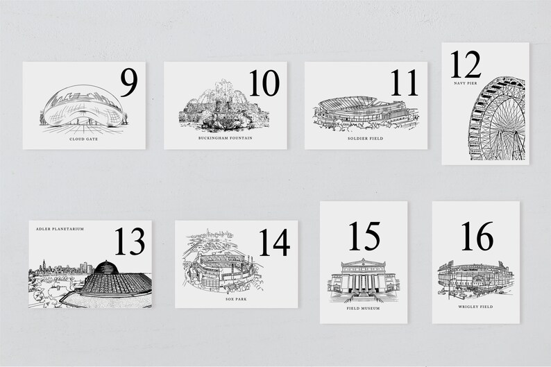 Chicago Landmark Table Number Cards Chicago Icon | Etsy