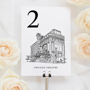 Chicago Landmark Table Number Cards | Chicago Icon Illustration ...