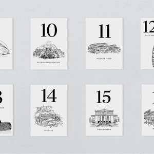 Chicago Landmark Table Number Cards | Chicago Icon Illustration ...