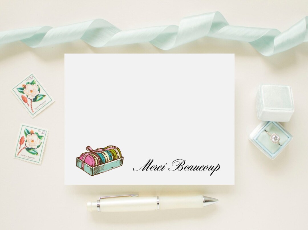 Adorable Merci Beaucoup French Macaron Folded Cards and Envelopes Note ...