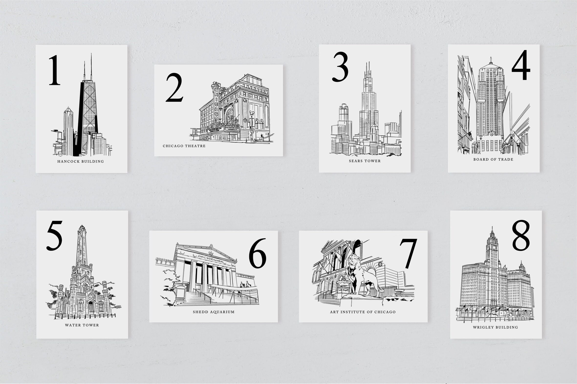 Chicago Landmark Table Number Cards Chicago Icon - Etsy