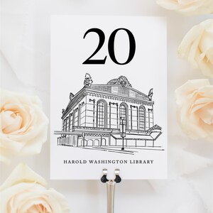 Chicago Landmark Table Number Cards | Chicago Icon Illustration ...