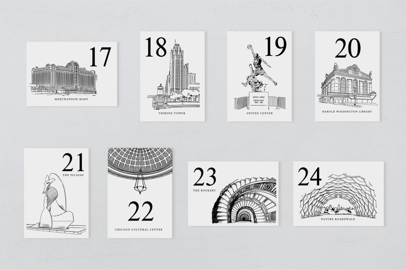 Chicago Landmark Table Number Cards Chicago Icon | Etsy