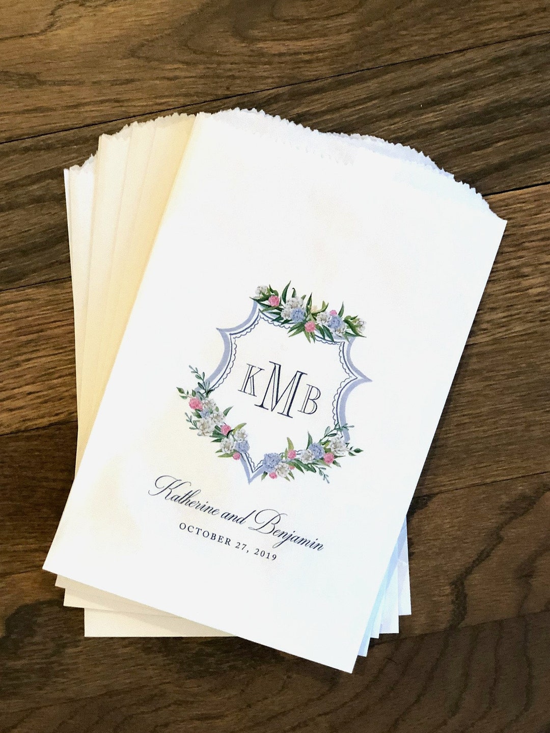 Set of 25 Personalized Custom Monogram Crest Floral Greenery Wedding ...