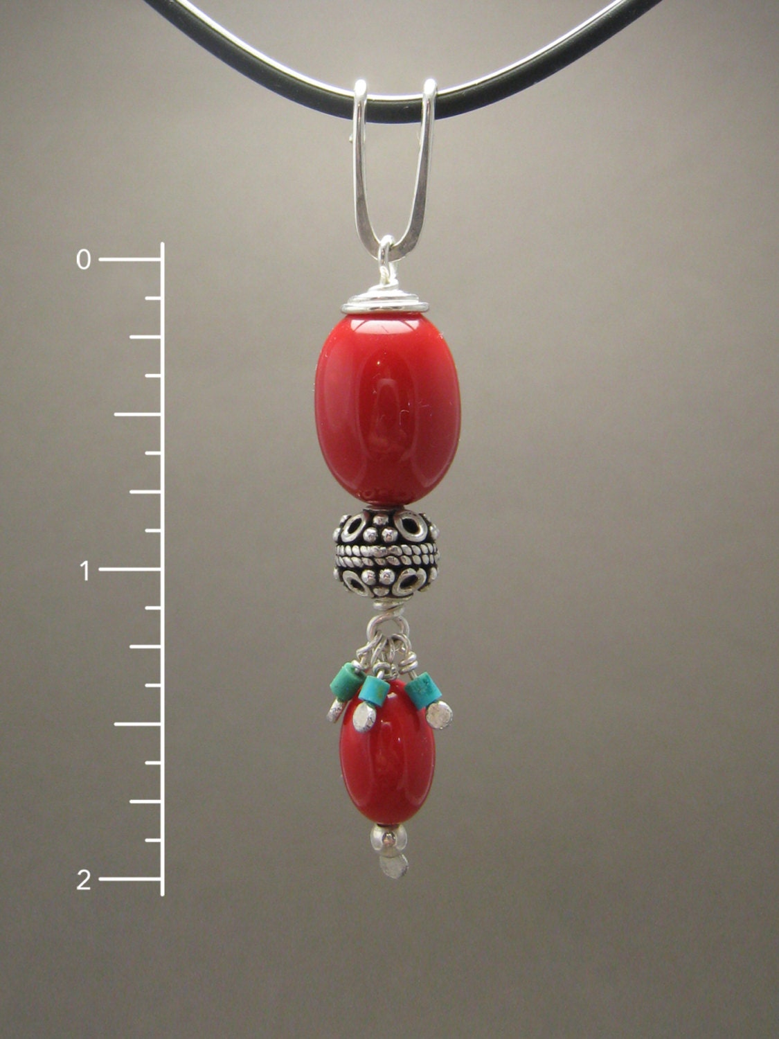 Red Pendant Necklace / Sterling Silver Red Beaded Pendant / - Etsy