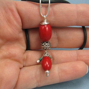 Red Pendant Necklace / Sterling Silver Red Beaded Pendant / Silver ...