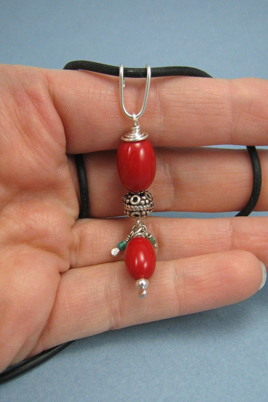 Red Pendant Necklace / Sterling Silver Red Beaded Pendant / - Etsy