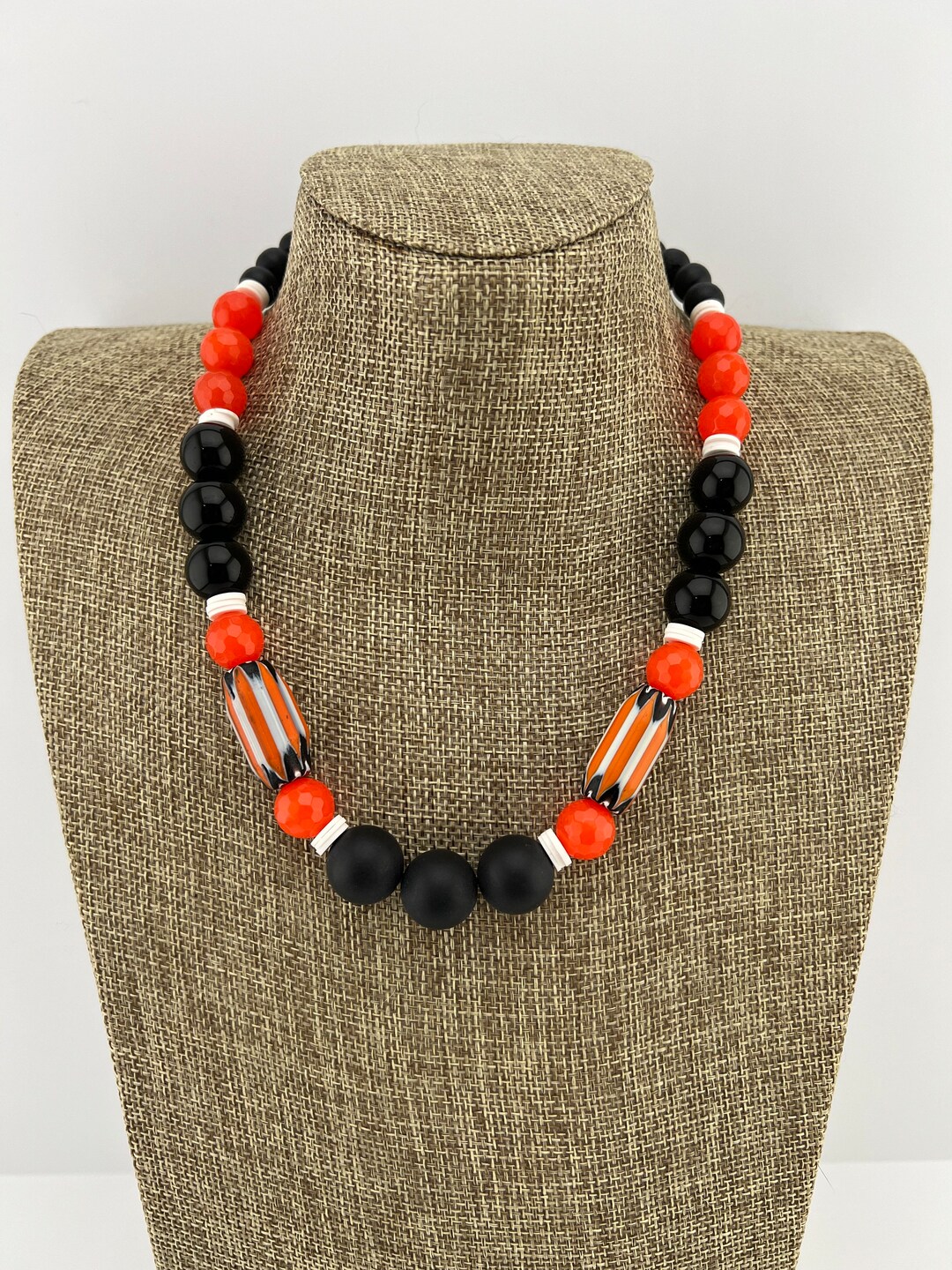Halloween - Orange and Black Chevron Glass Beads, Orange Agate, and ...