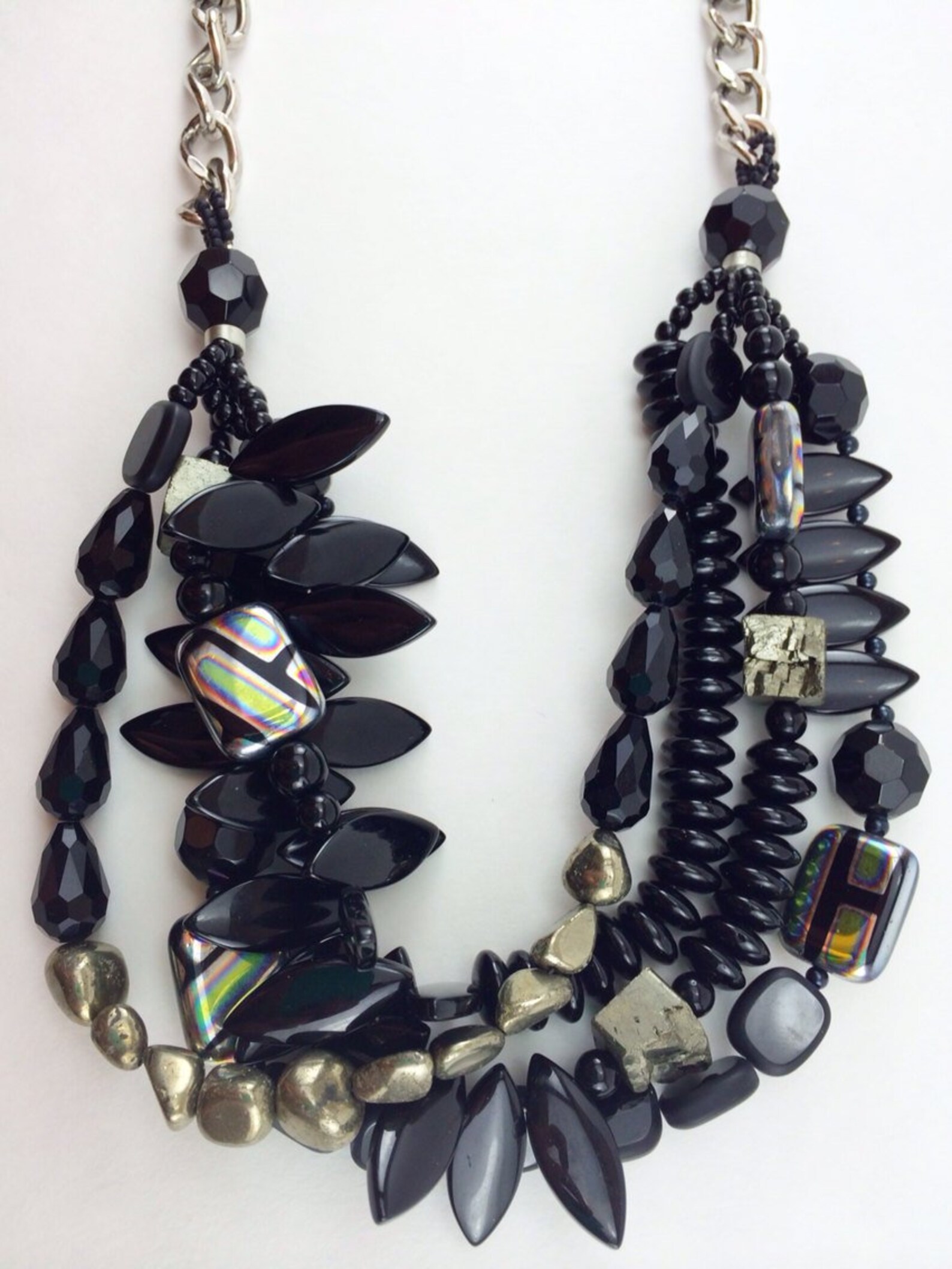 Black Multi-strand Statement Necklace With Jet Black Glass - Etsy