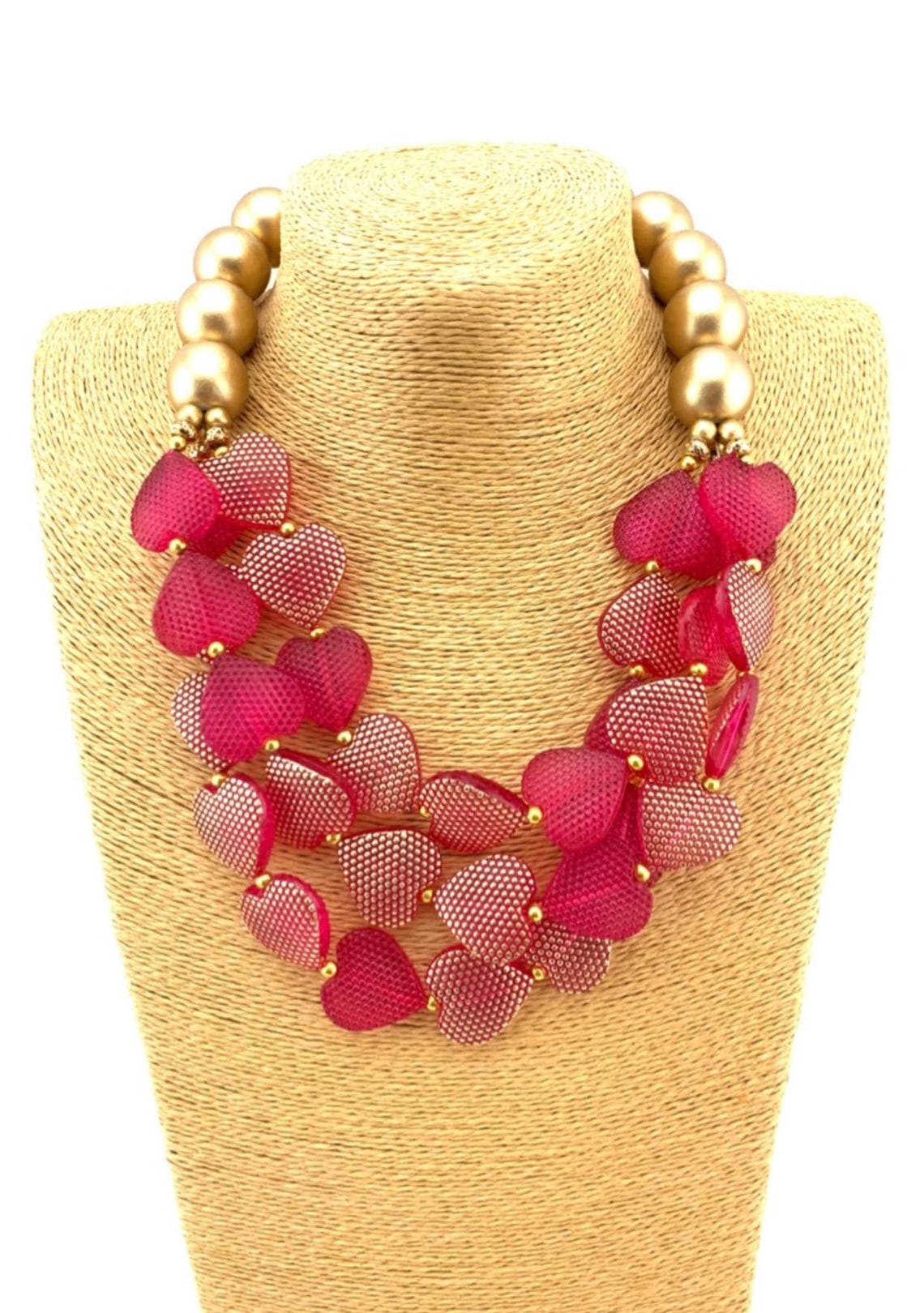 Hot Pink Heart Multi-strand Heart Necklace - Etsy