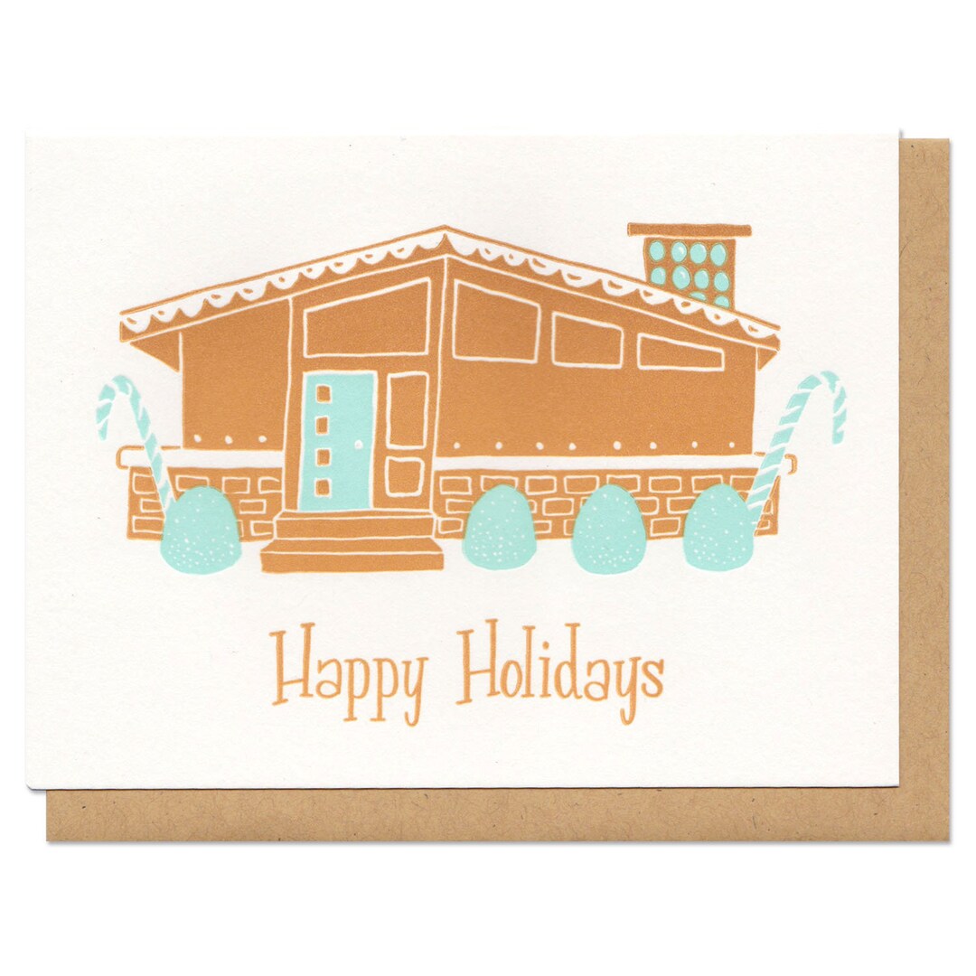 Happy Holidays Gingerbread House Greeting Card - Etsy