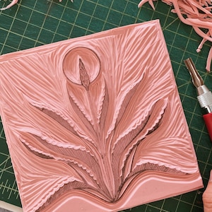 Agave Y Luna 8 X 8 Block Print, Linocut Art Print, Desert Landscape ...