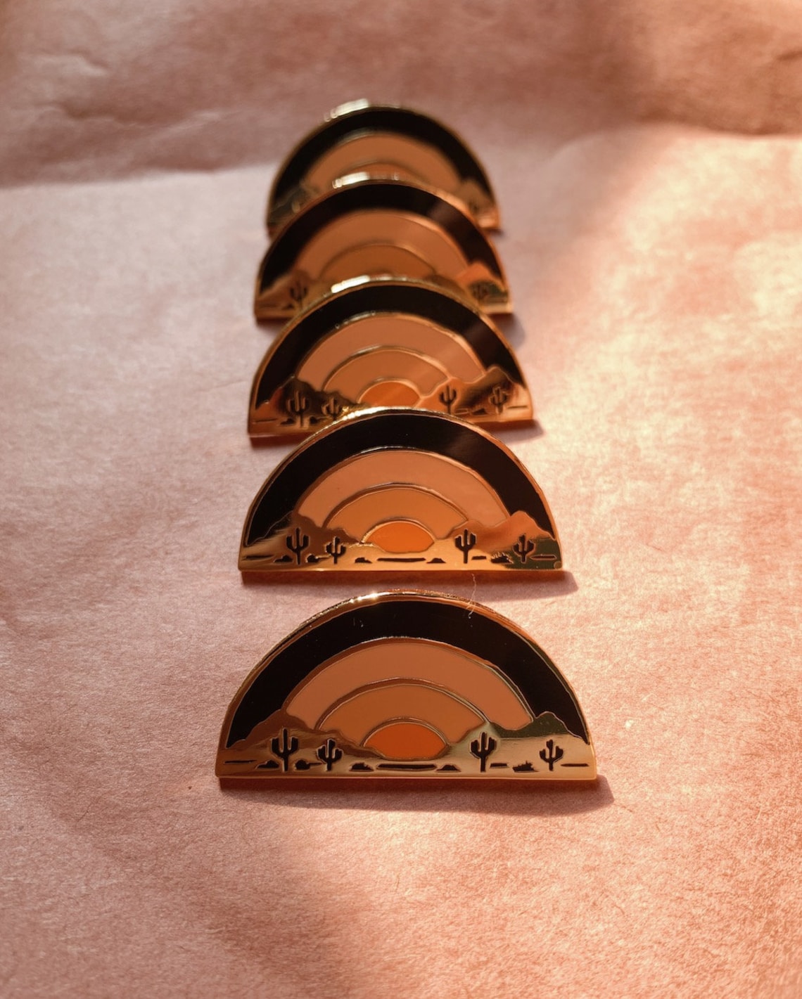 Sundown Enamel Pin, 1.5" Hard Enamel Pin in Gold Finish. Desert ...