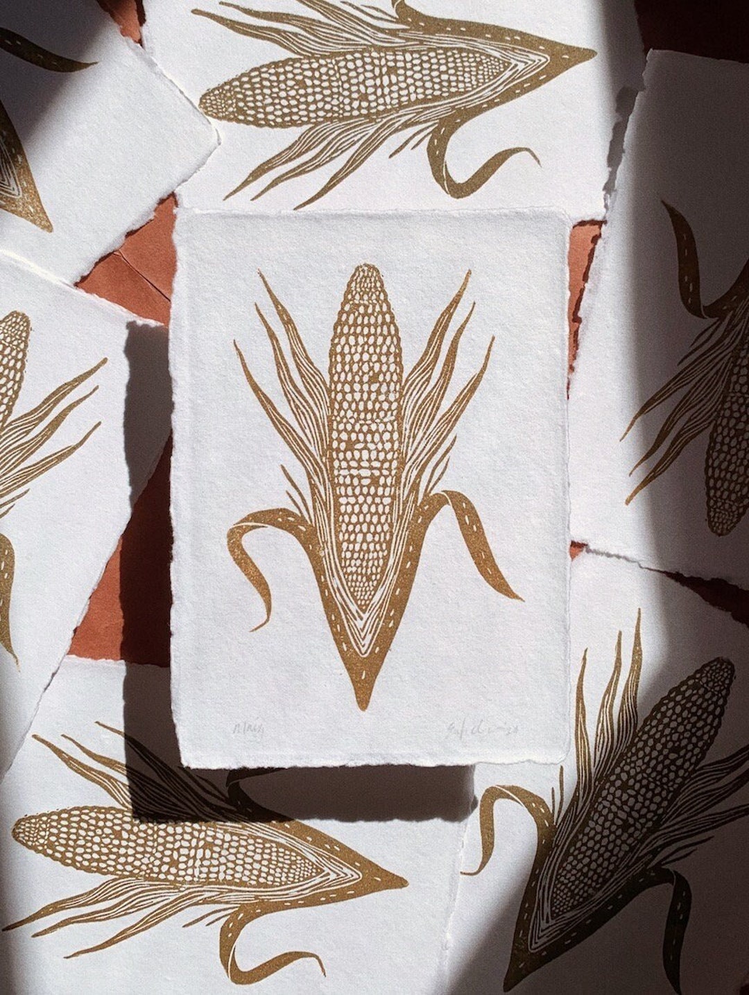 Maiz 5x7" Block Print, Cornstalk Linocut Art Print. Mexican Artwork ...