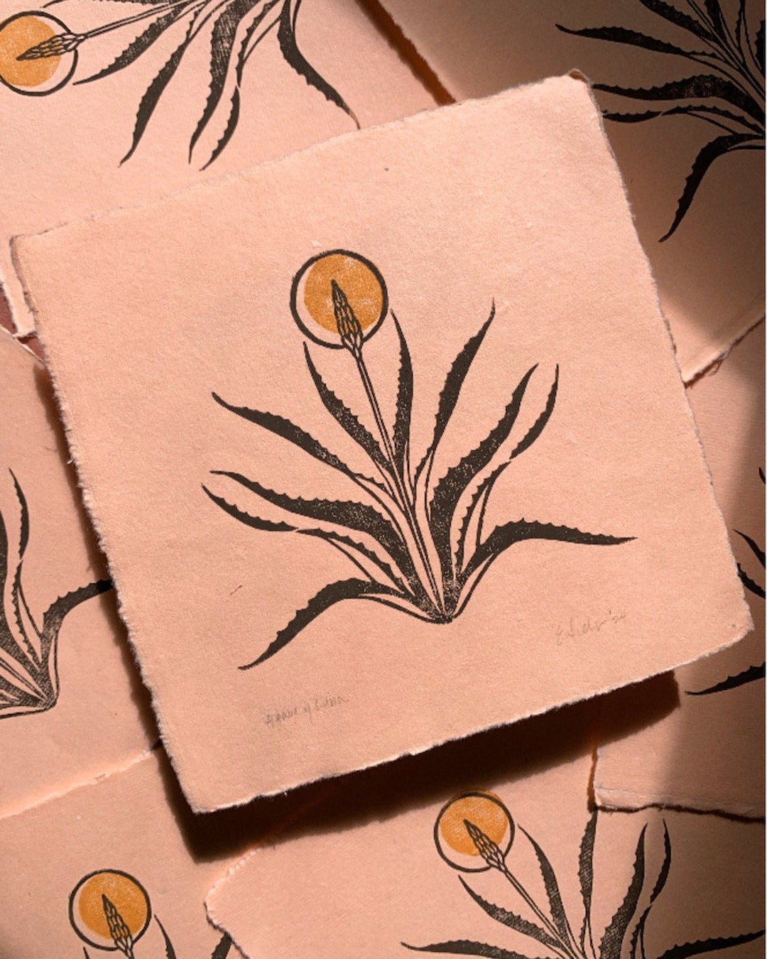 Agave Y Luna 8 X 8 Block Print, Linocut Art Print, Desert Landscape ...