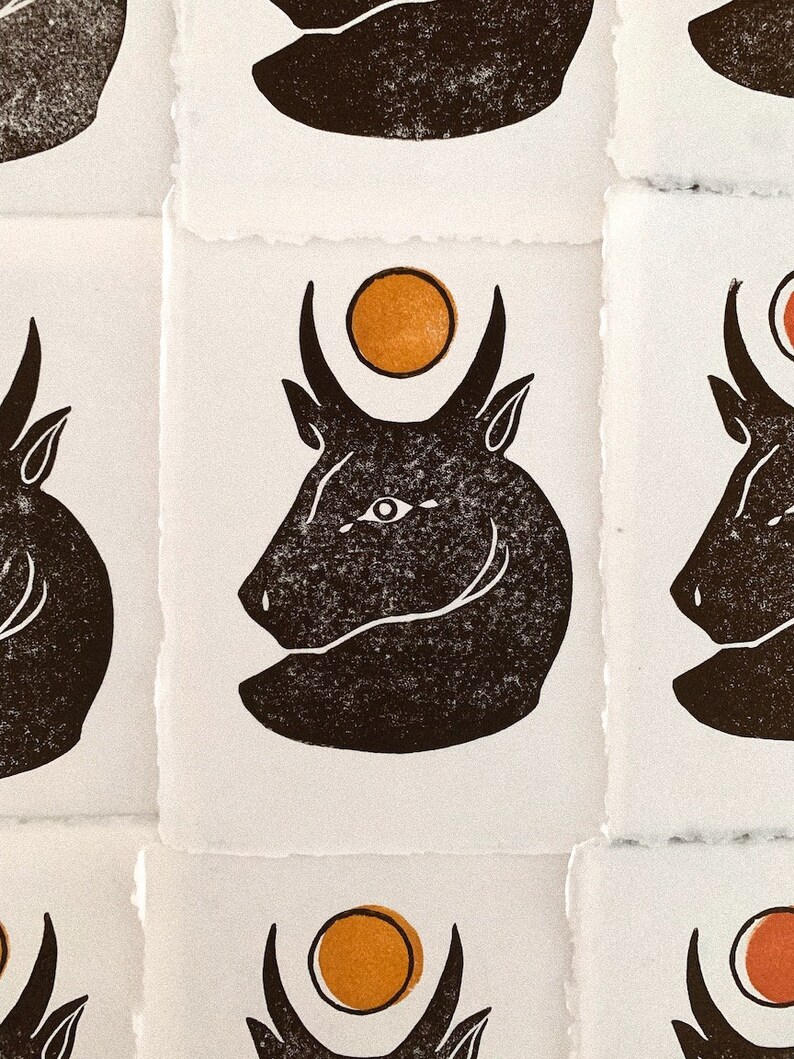Toro 5x7" Two-color Block Print, Bull Linocut Art Print, Desert Artwork ...