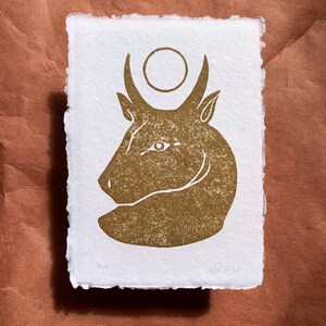 Toro 5x7" Block Print, Bull Linocut Art Print, Desert Artwork, Mexican ...