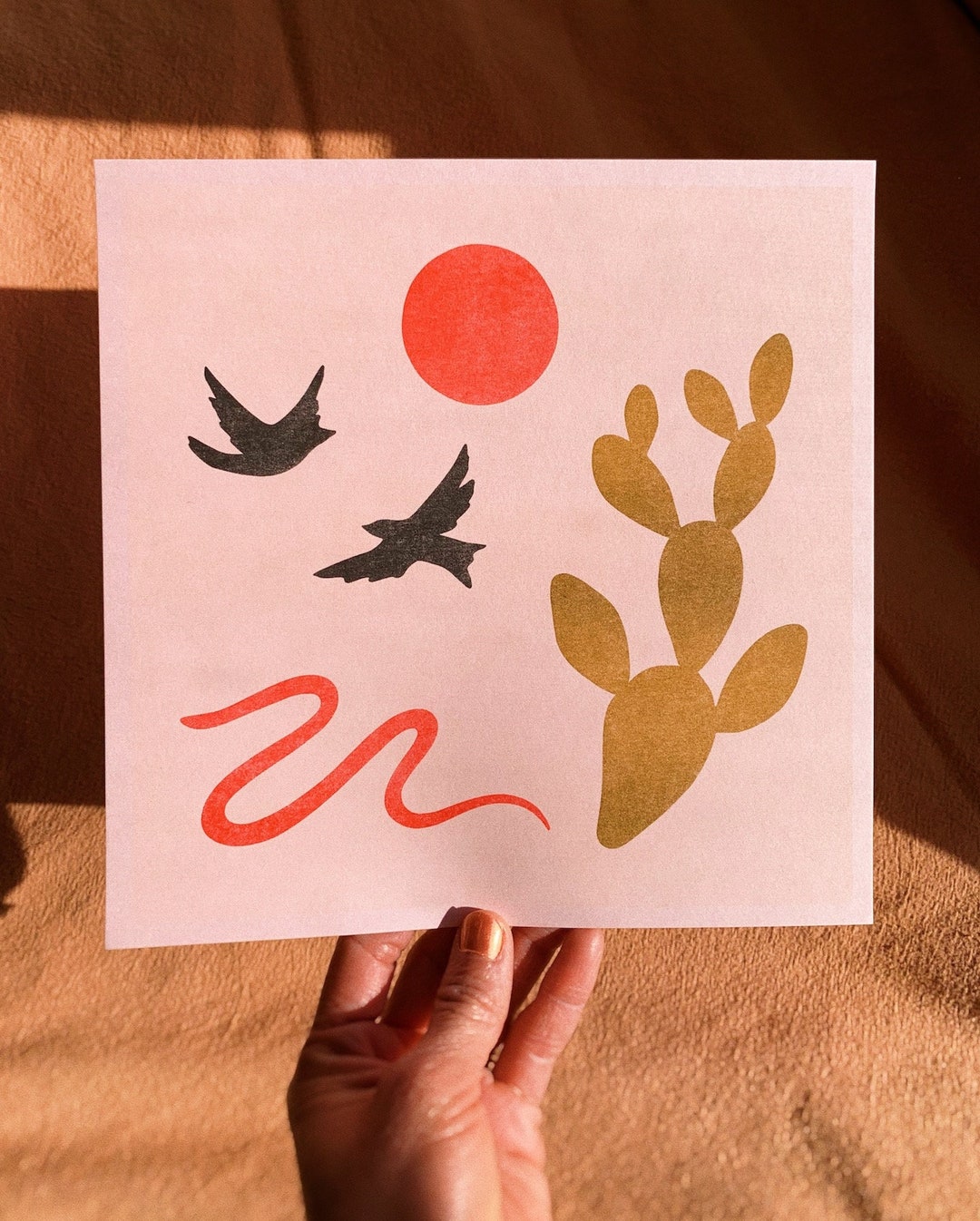 Circle the Sun | Riso Print, 8x8" Pink Series, Risograph Art Print, Artwork, Desert Inspired ...