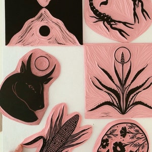 Agave Y Luna 8 X 8 Block Print, Linocut Art Print, Desert Landscape ...