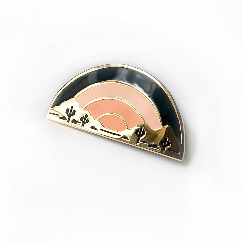 Sundown Enamel Pin, 1.5" Hard Enamel Pin in Gold Finish. Desert ...