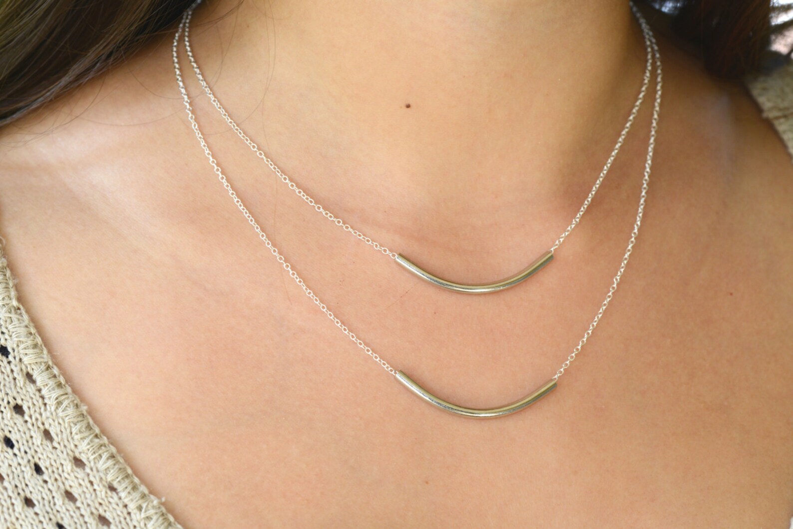 Silver Double Strand Necklace Layer | Layered Necklaces for Women ...