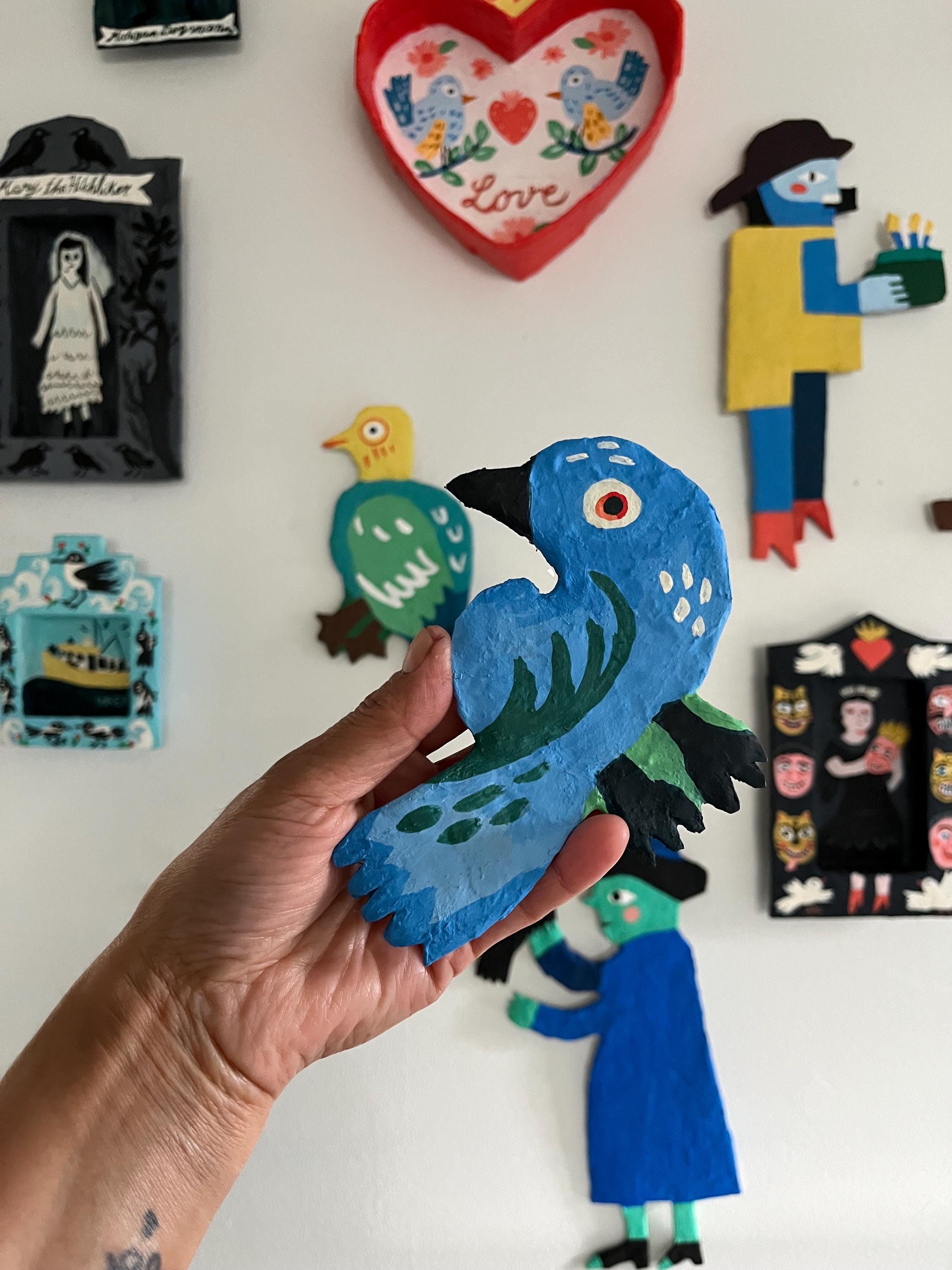 Paper Mache Blue Bird - Etsy