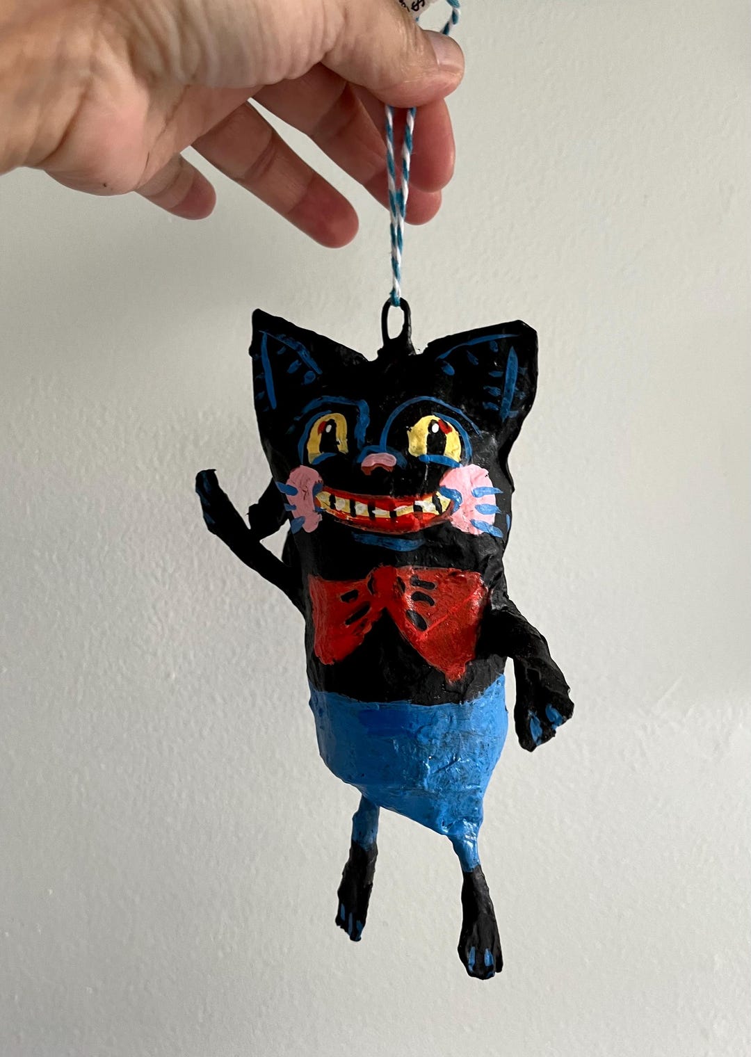 Paper Mache Blue Pants Black Cat Ornament - Etsy