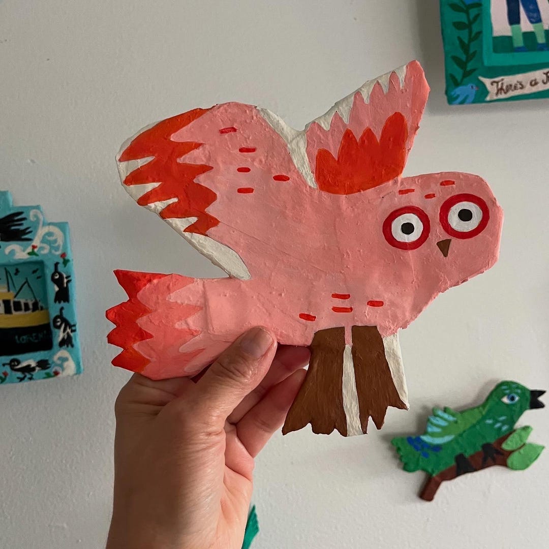 Pink Owl • Paper Mache Art - Etsy