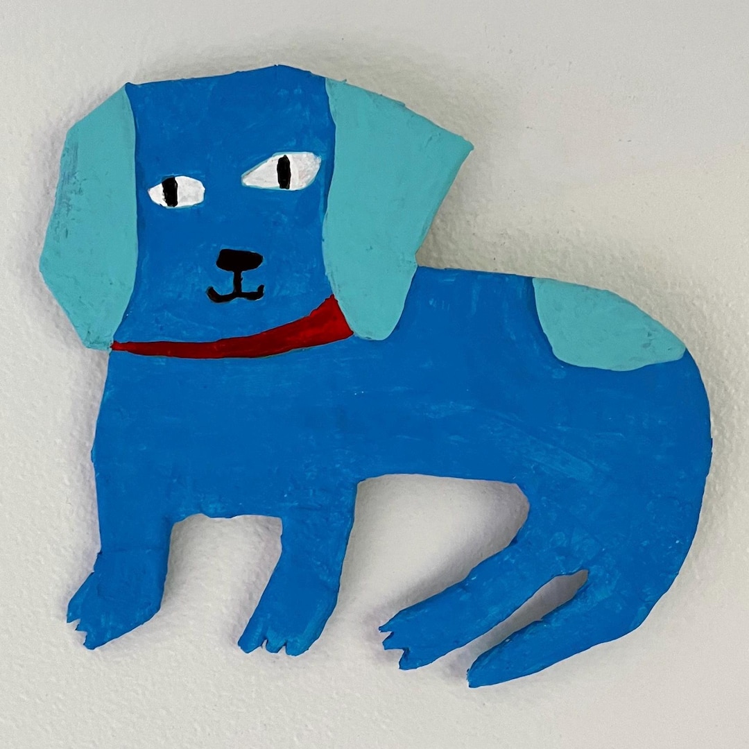 Paper Mache Blue Dog - Etsy