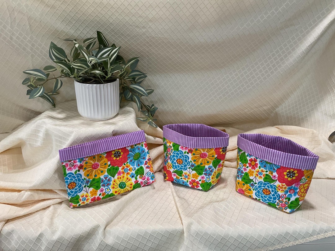 Floral Cotton Fold-flat Basket, Small Treasures Storage - Etsy