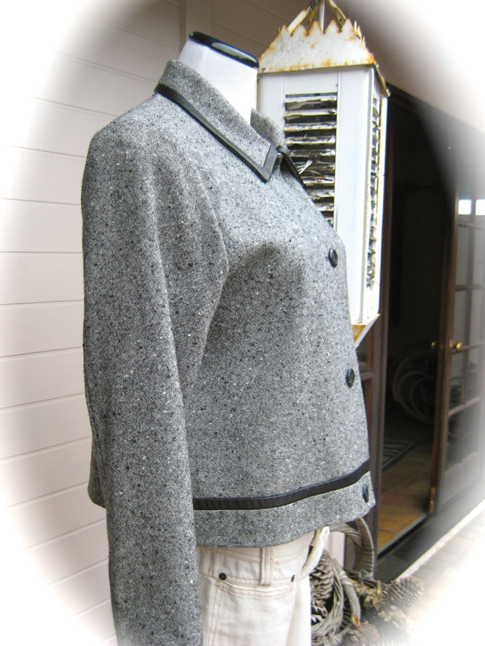 Vintage PENDLETON Grey Tweed Wool Jacket Boxy Cropped Blazer With Faux ...