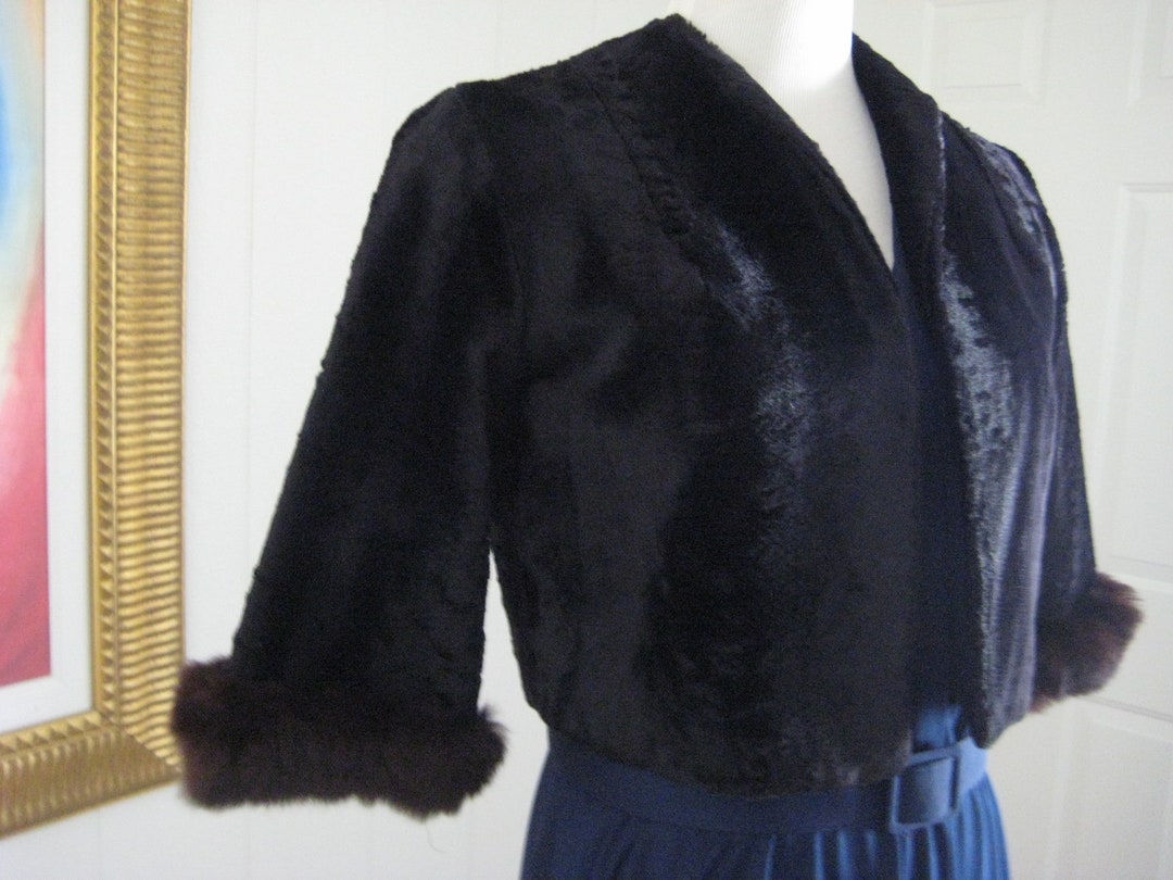 A WINTER PRODUCT Vintage Faux Fur Evening Jacket / Fur Trim on Sleeves ...