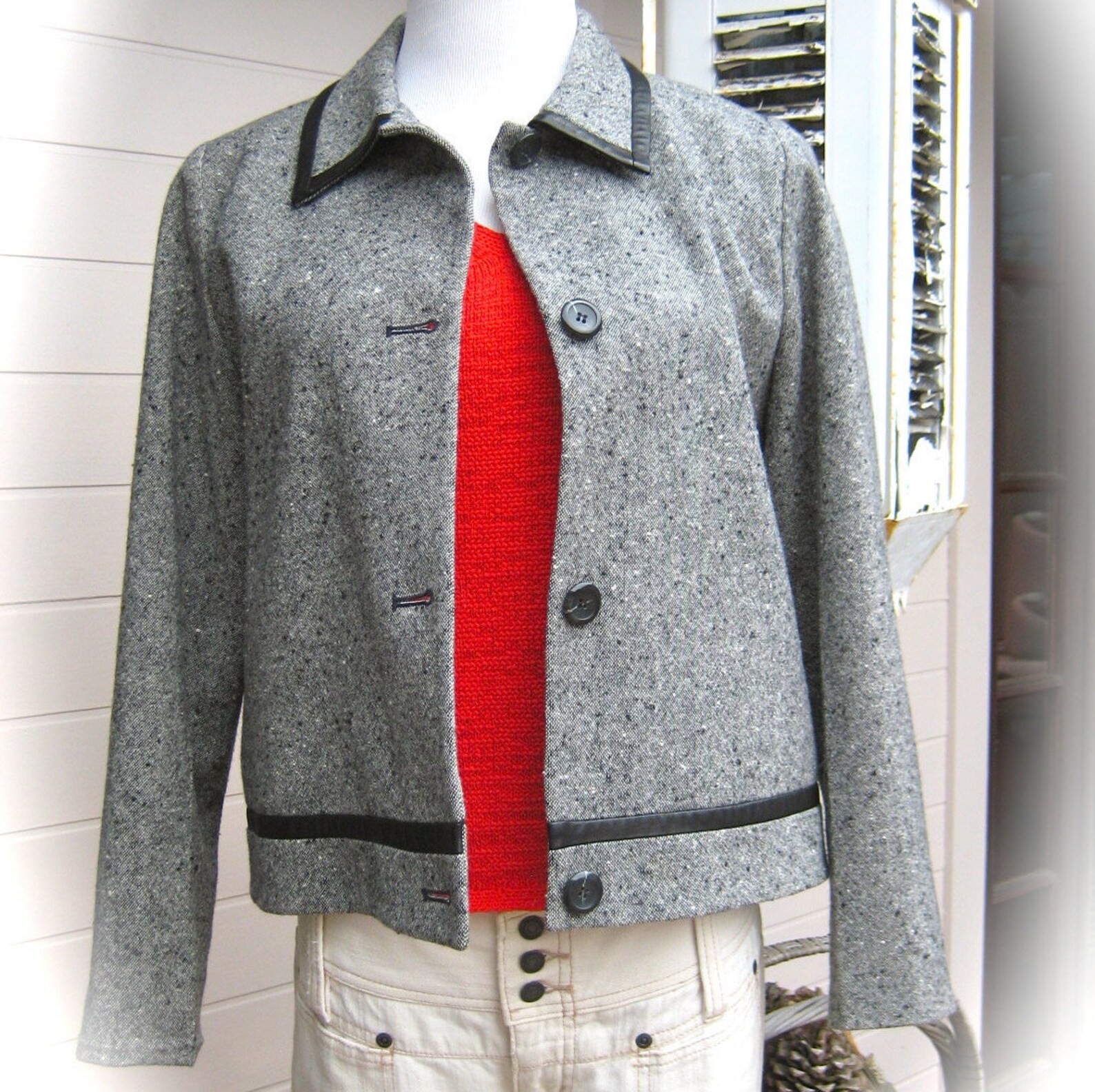 Vintage PENDLETON Grey Tweed Wool Jacket Boxy Cropped Blazer With Faux ...