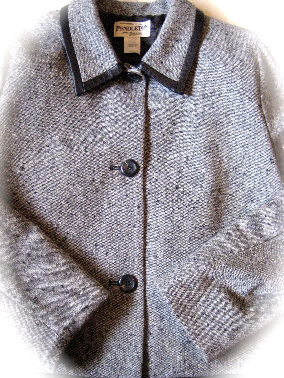 Vintage PENDLETON Grey Tweed Wool Jacket Boxy Cropped Blazer With Faux ...