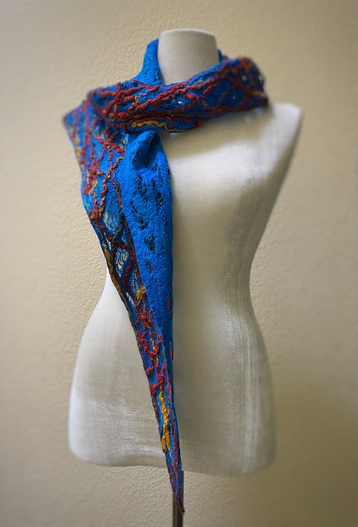 Wool Scarf Blue Scarf Kerchief Triangle Bright Blue Lattice - Etsy