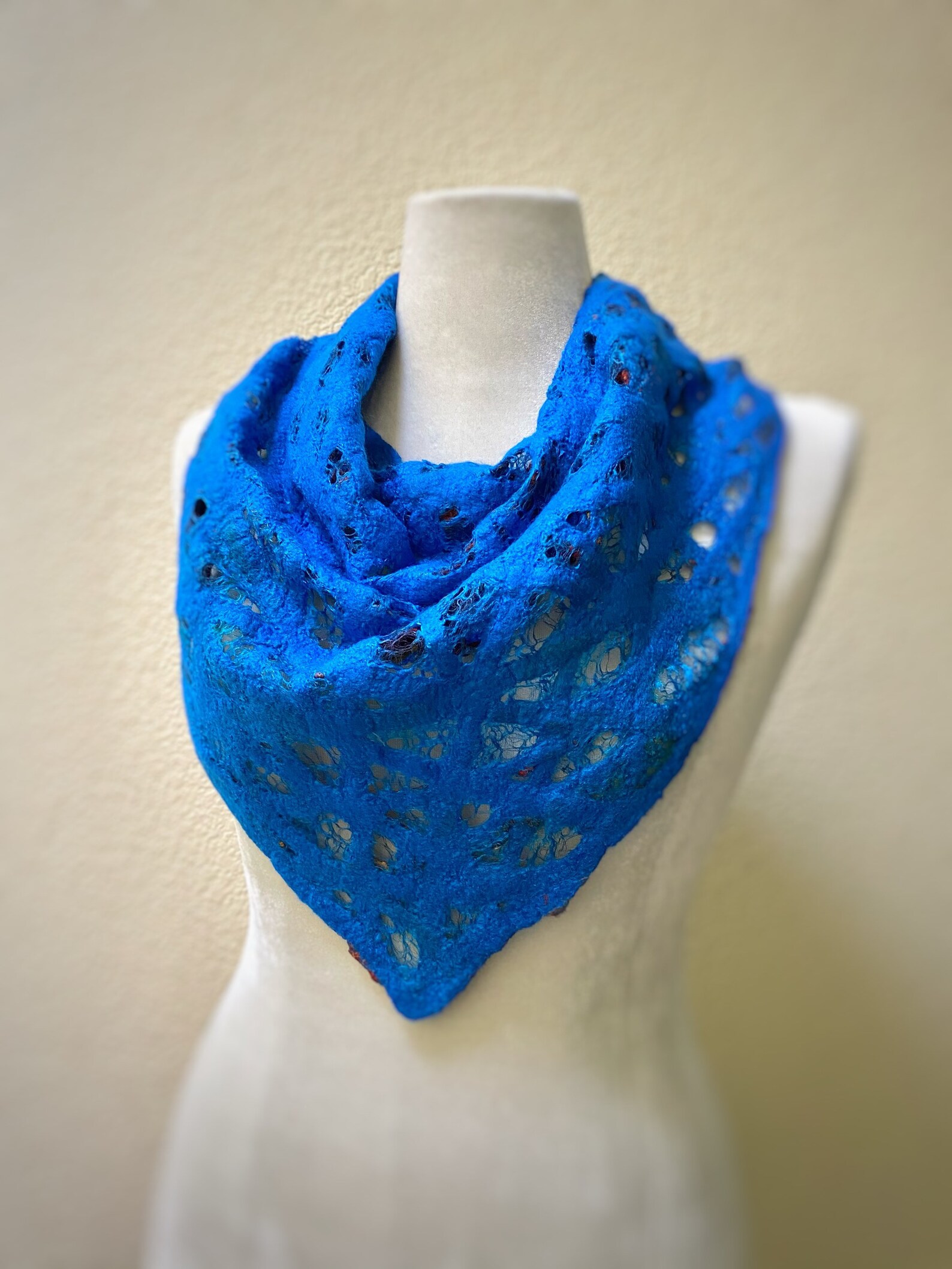 Wool Scarf Blue Scarf Kerchief Triangle Bright Blue Lattice - Etsy