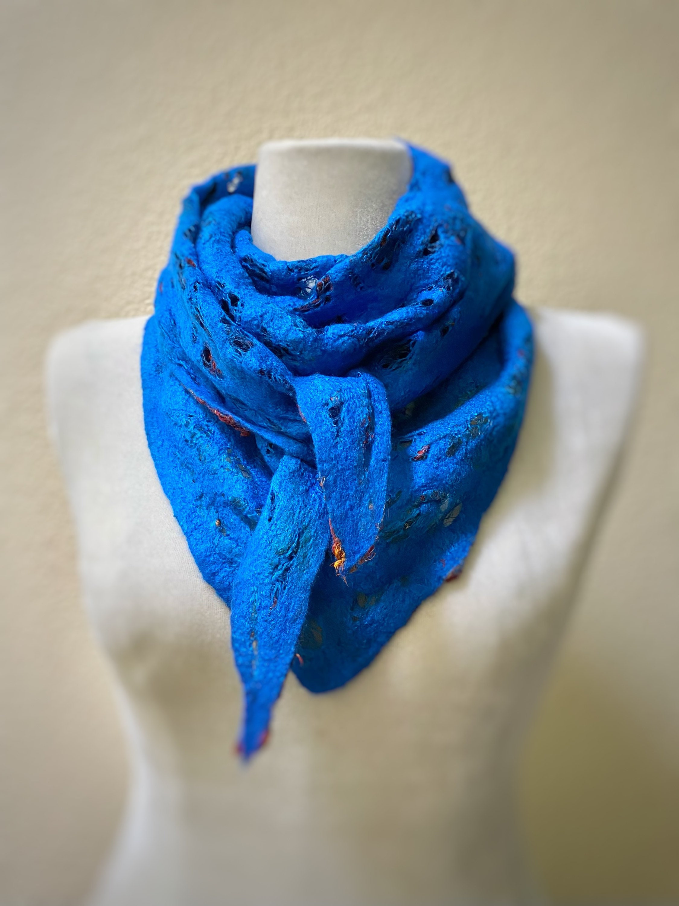 Wool scarf Blue scarf Kerchief Triangle Bright Blue Lattice | Etsy