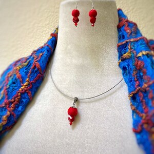 Wool Scarf Blue Scarf Kerchief Triangle Bright Blue Lattice Net Felting ...