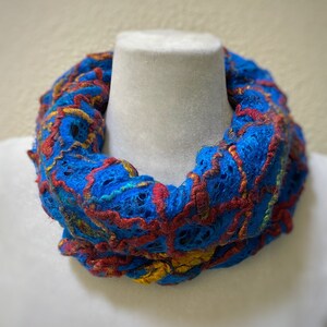 Wool Scarf Blue Scarf Kerchief Triangle Bright Blue Lattice Net Felting ...