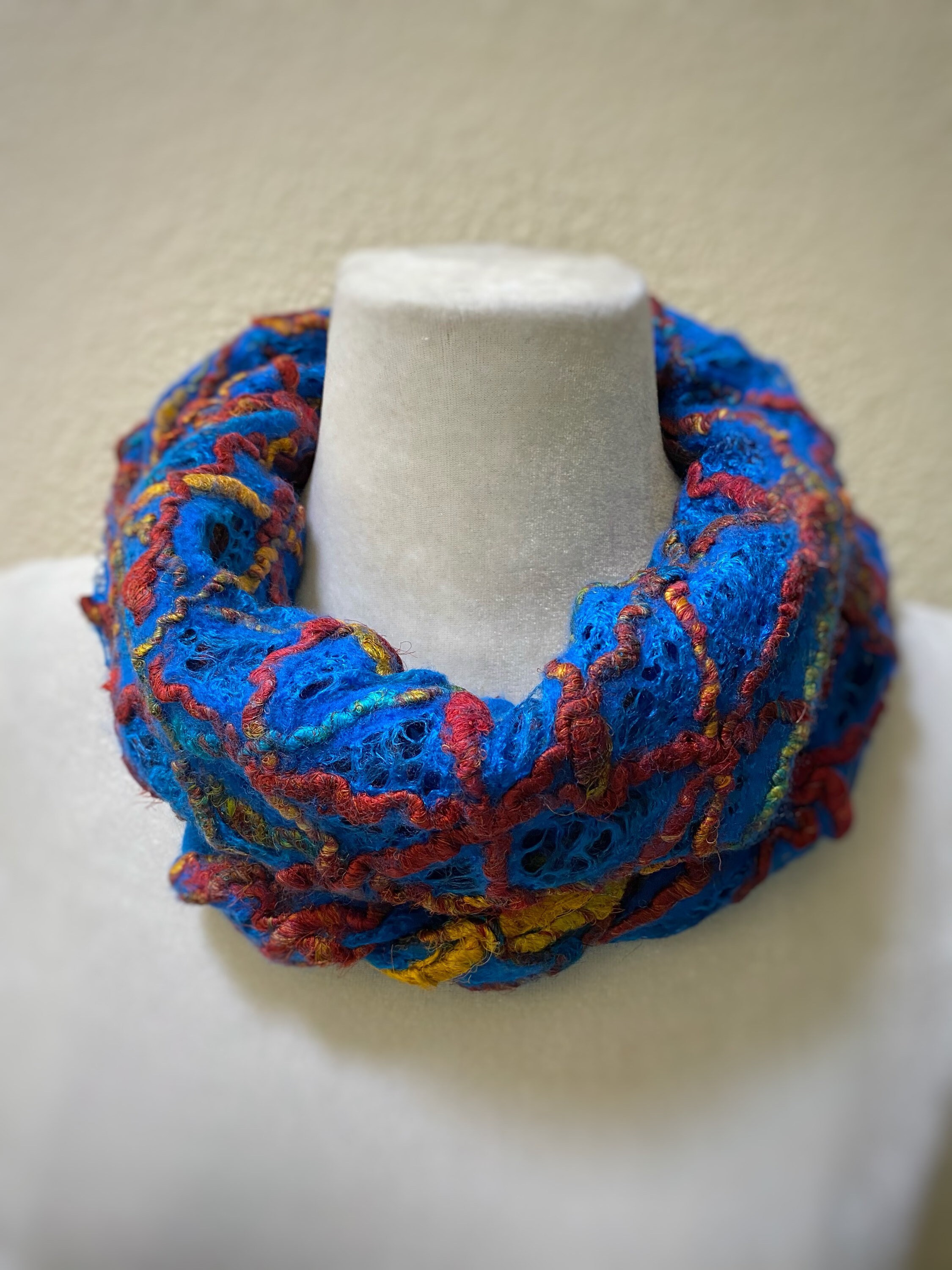 Wool scarf Blue scarf Kerchief Triangle Bright Blue Lattice | Etsy