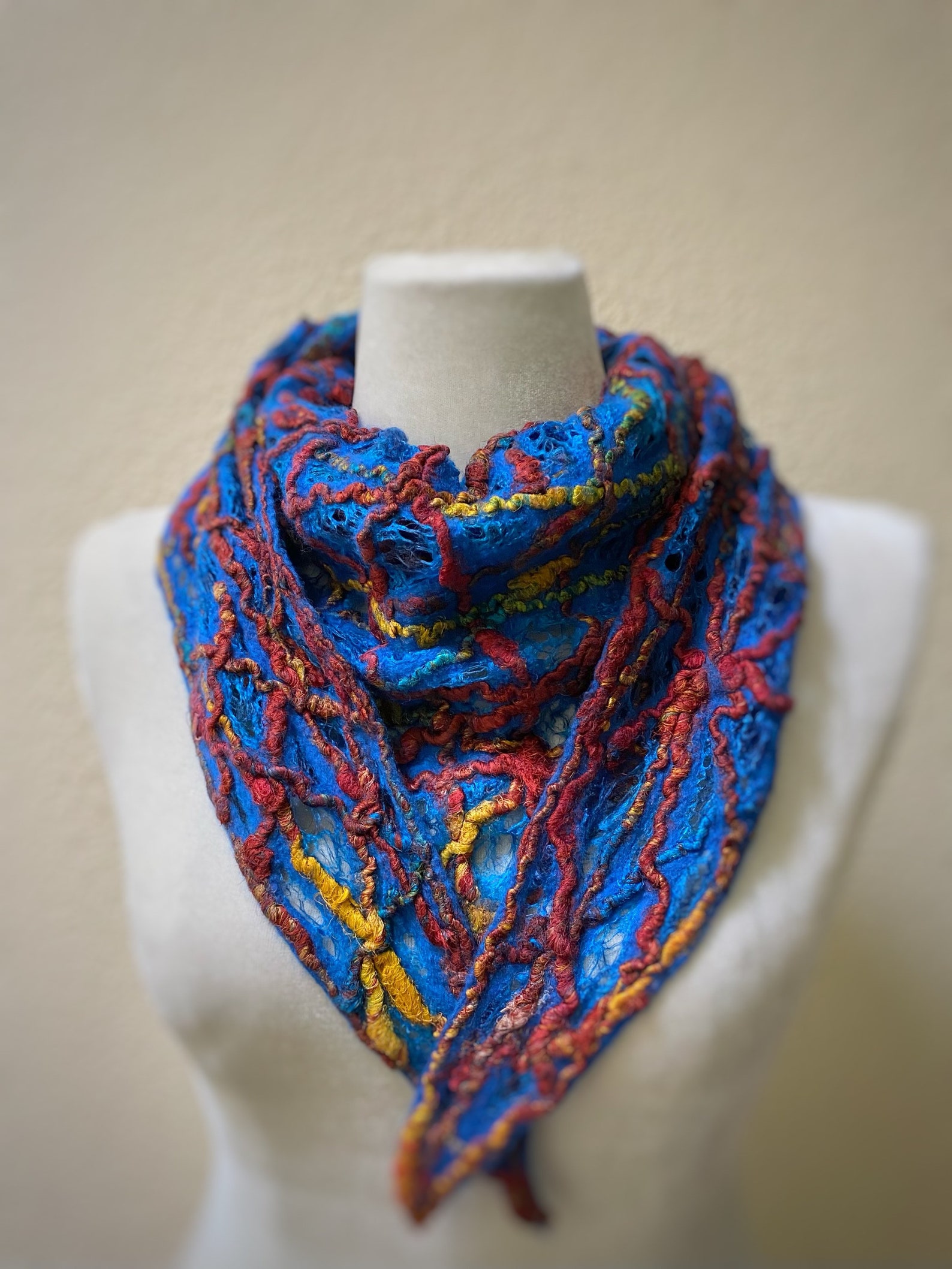 Wool Scarf Blue Scarf Kerchief Triangle Bright Blue Lattice - Etsy