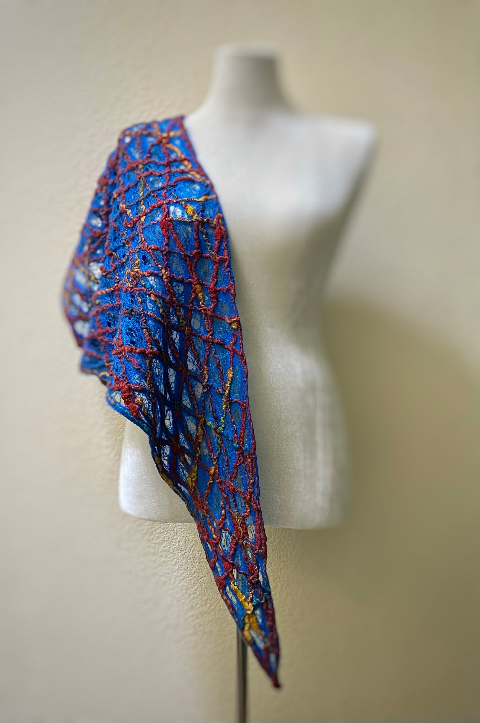 Wool Scarf Blue Scarf Kerchief Triangle Bright Blue Lattice - Etsy