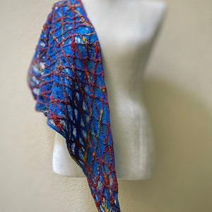 Wool Scarf Blue Scarf Kerchief Triangle Bright Blue Lattice Net Felting ...