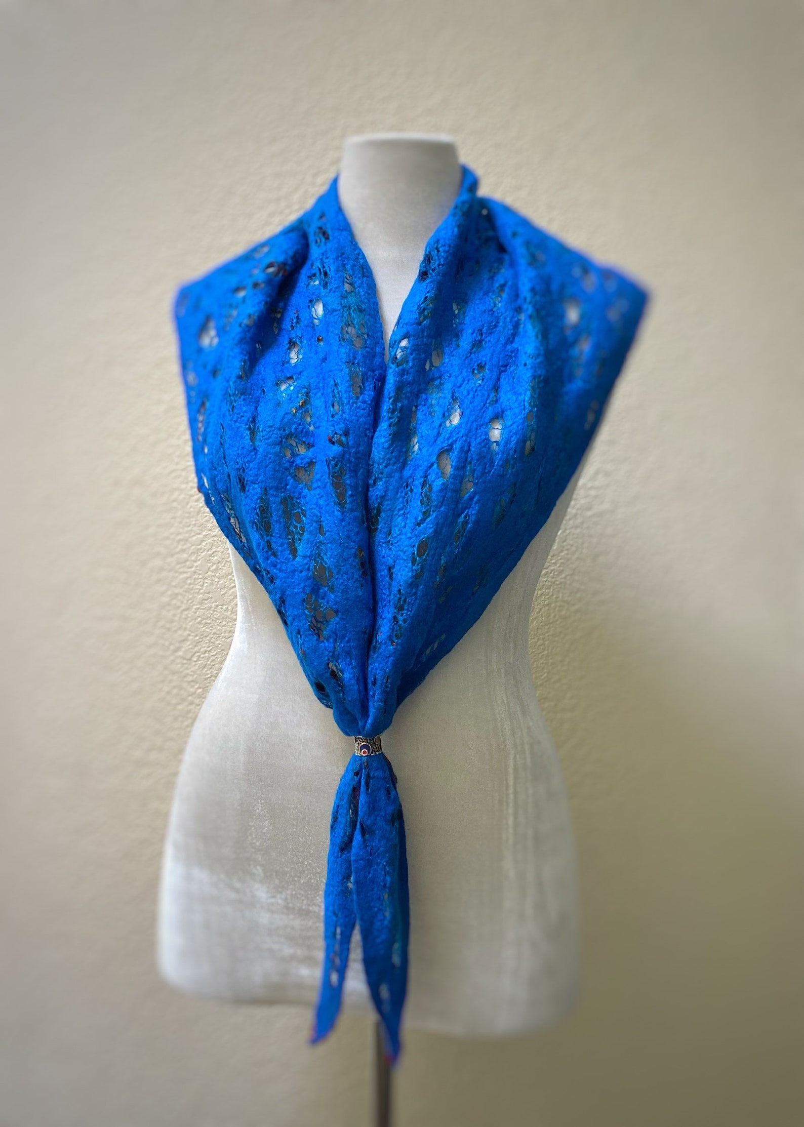 Wool Scarf Blue Scarf Kerchief Triangle Bright Blue Lattice - Etsy