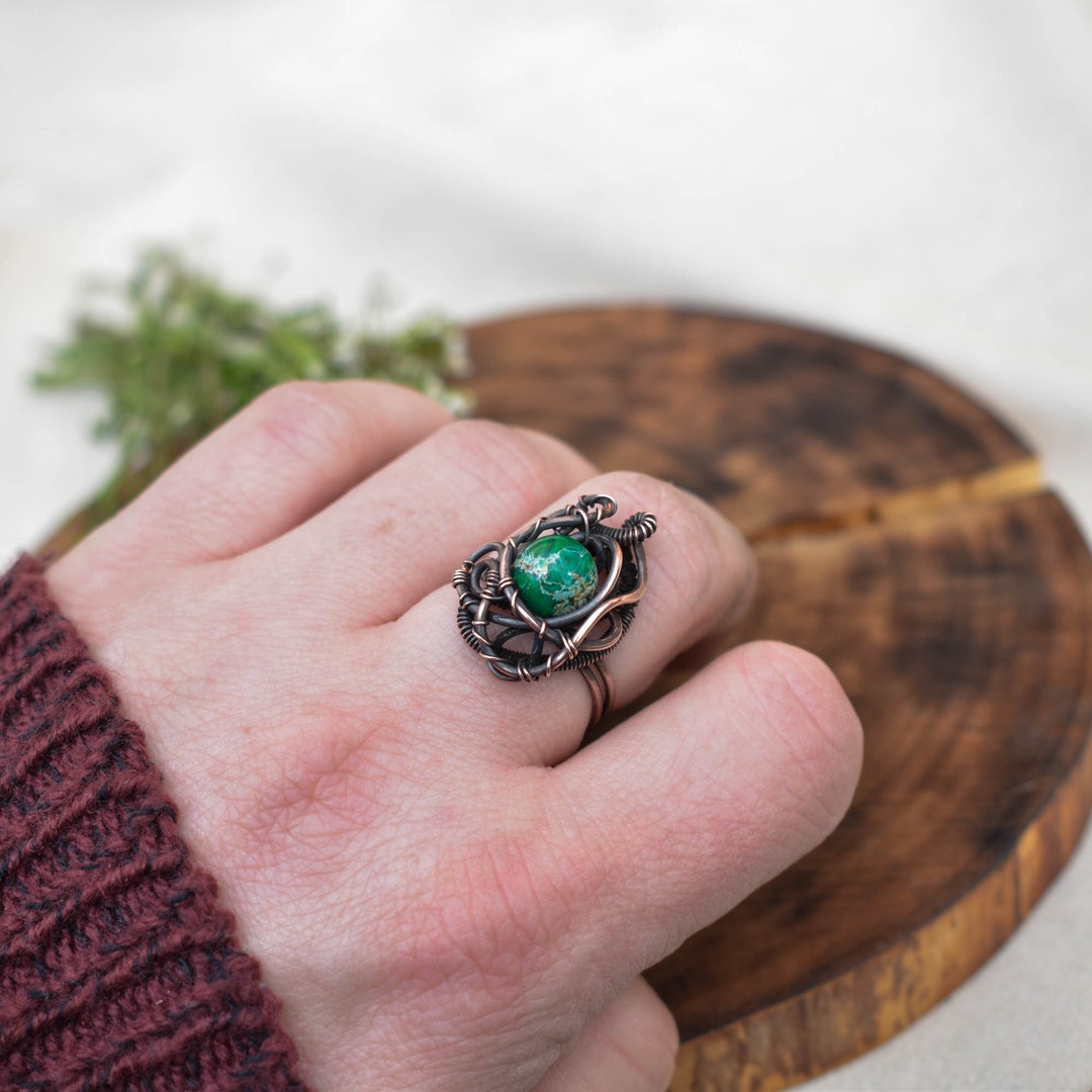 Green Jasper Ring, Green Ring, Statement Ring, 7th Anniversary Gift ...